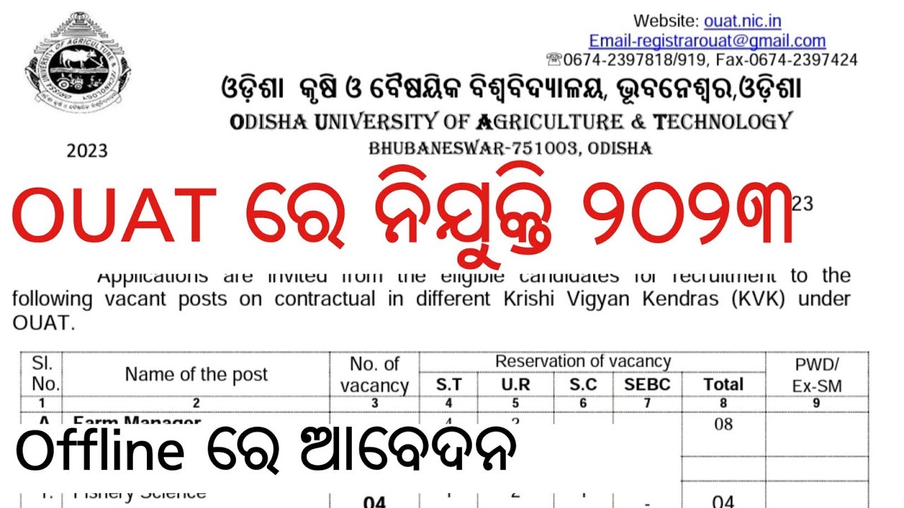 OUAT ରେ ନିଯୁକ୍ତି ସୁଯୋଗ | Latest Job Notification | Odisha Job Alert ...