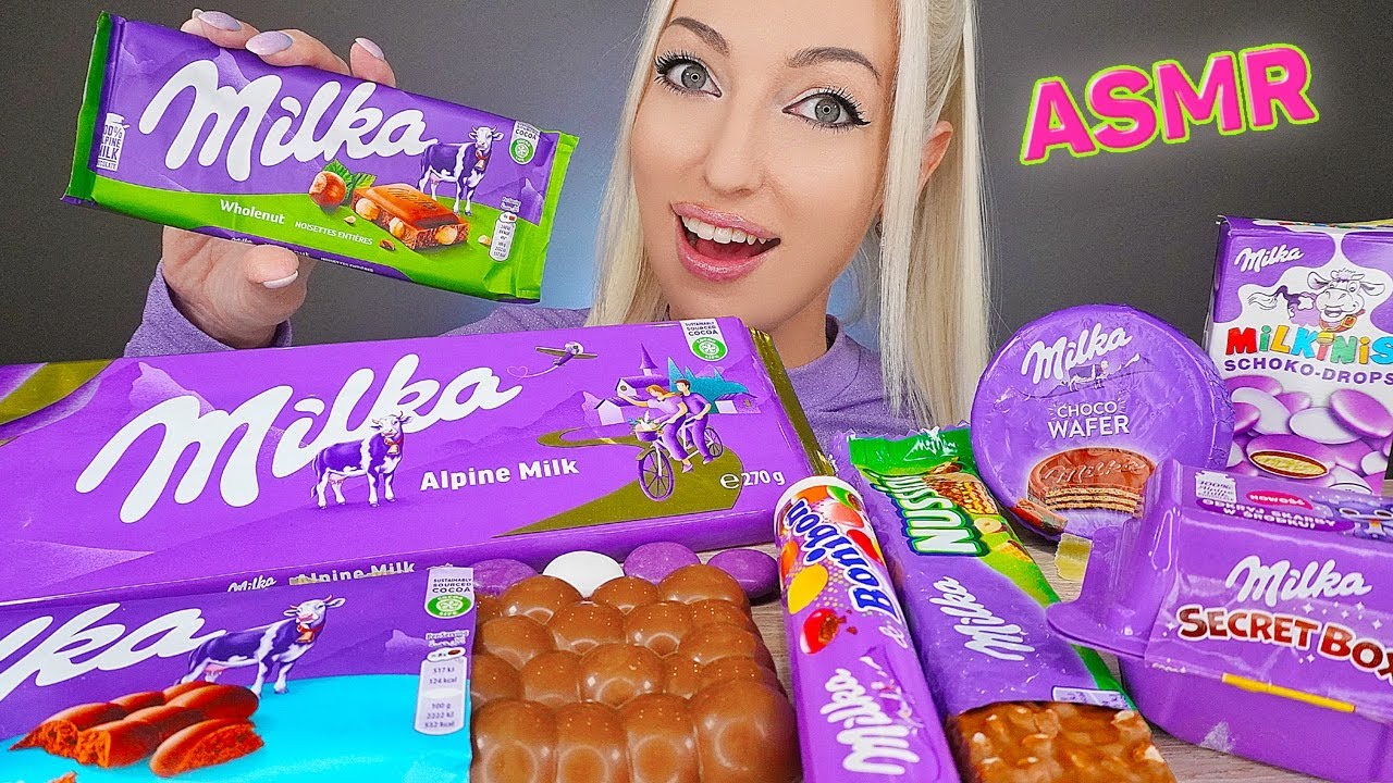 ASMR EATING CHOCOLATE MILKA, CANDY BARS, CHOCO WAFER, SECRET BOX, 초콜릿 디저트 (DESSERT) MUKBANG 먹방 ...