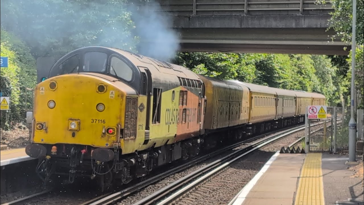 Colas Rail Freight Class 37116 and DBSO 9714 at Barming - YouTube
