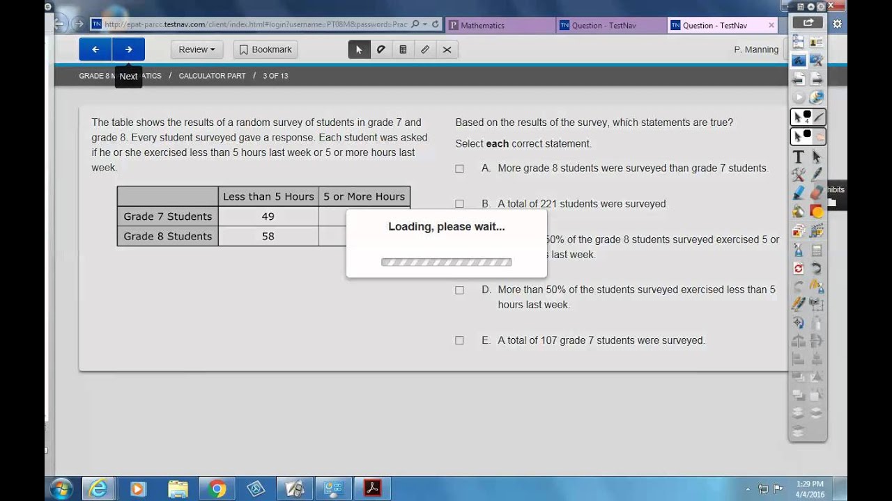 8th grade PARCC practice test 2 calculator section 1 to 5 - YouTube