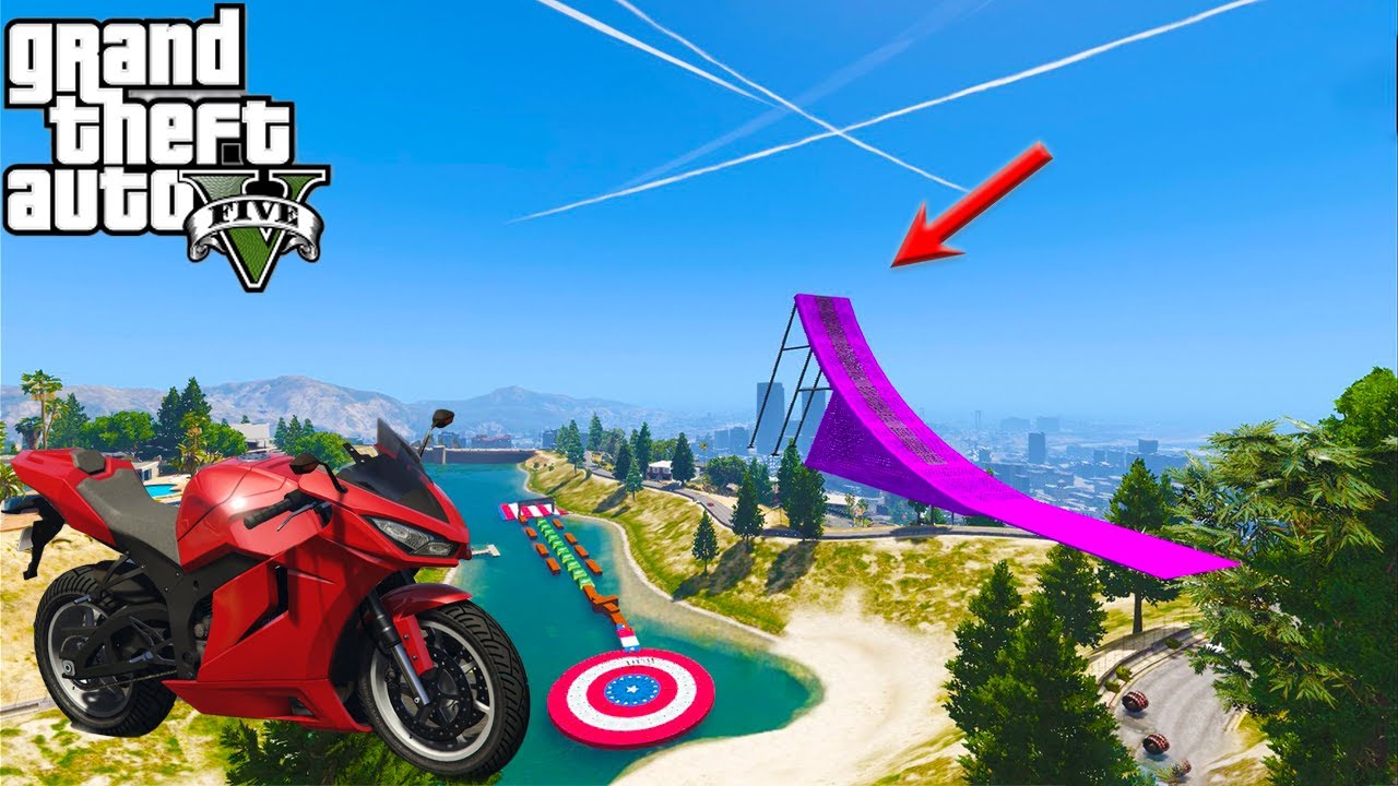 Flying Bike Parkour Ramp 4444.333% People Fly to Space in This GTA 5 ...