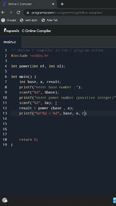 Calculate the power using recursion. #coding #c - YouTube