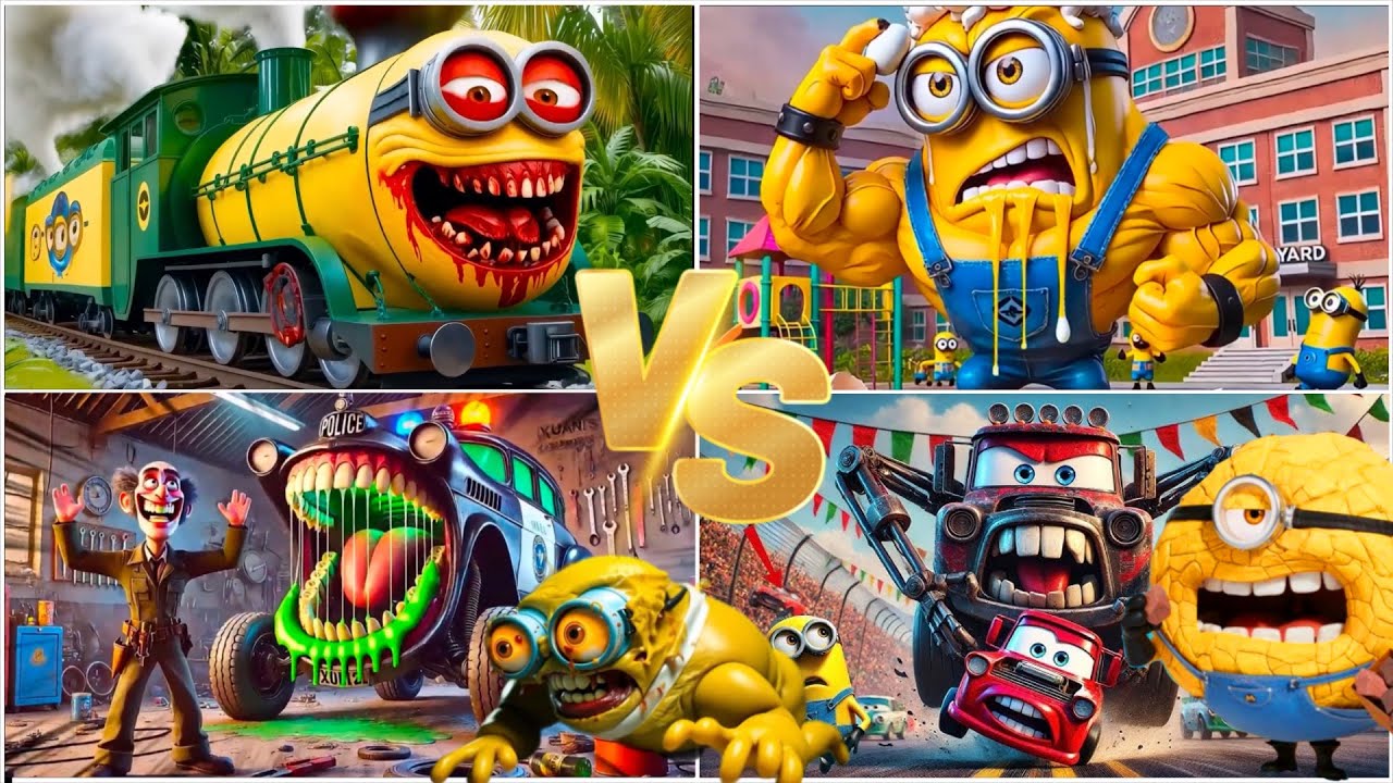 Minion Train Eater Vs Minion Zombie Vs Cars 3 Sheriff EXE Vs McQueen ...
