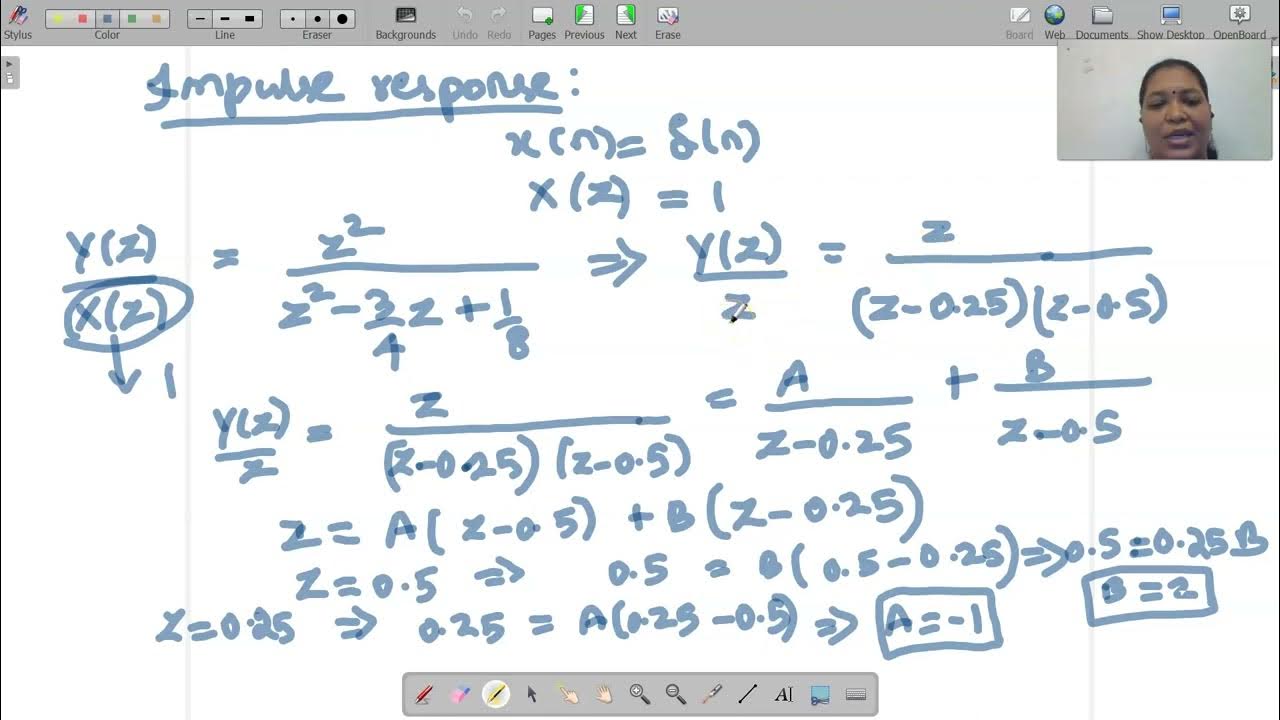 Find transfer function, impulse and step response for given difference equation. - YouTube