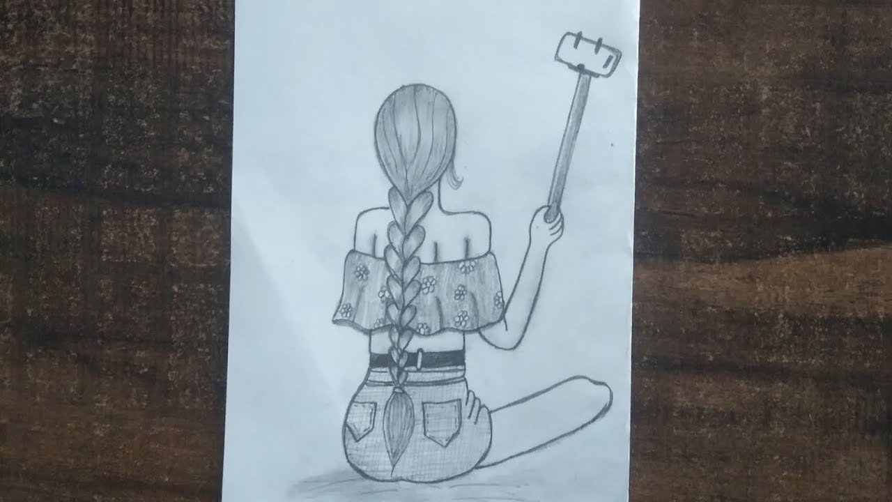 how to draw sitting girl taking a selfie/ beutiful girl drawing with ...