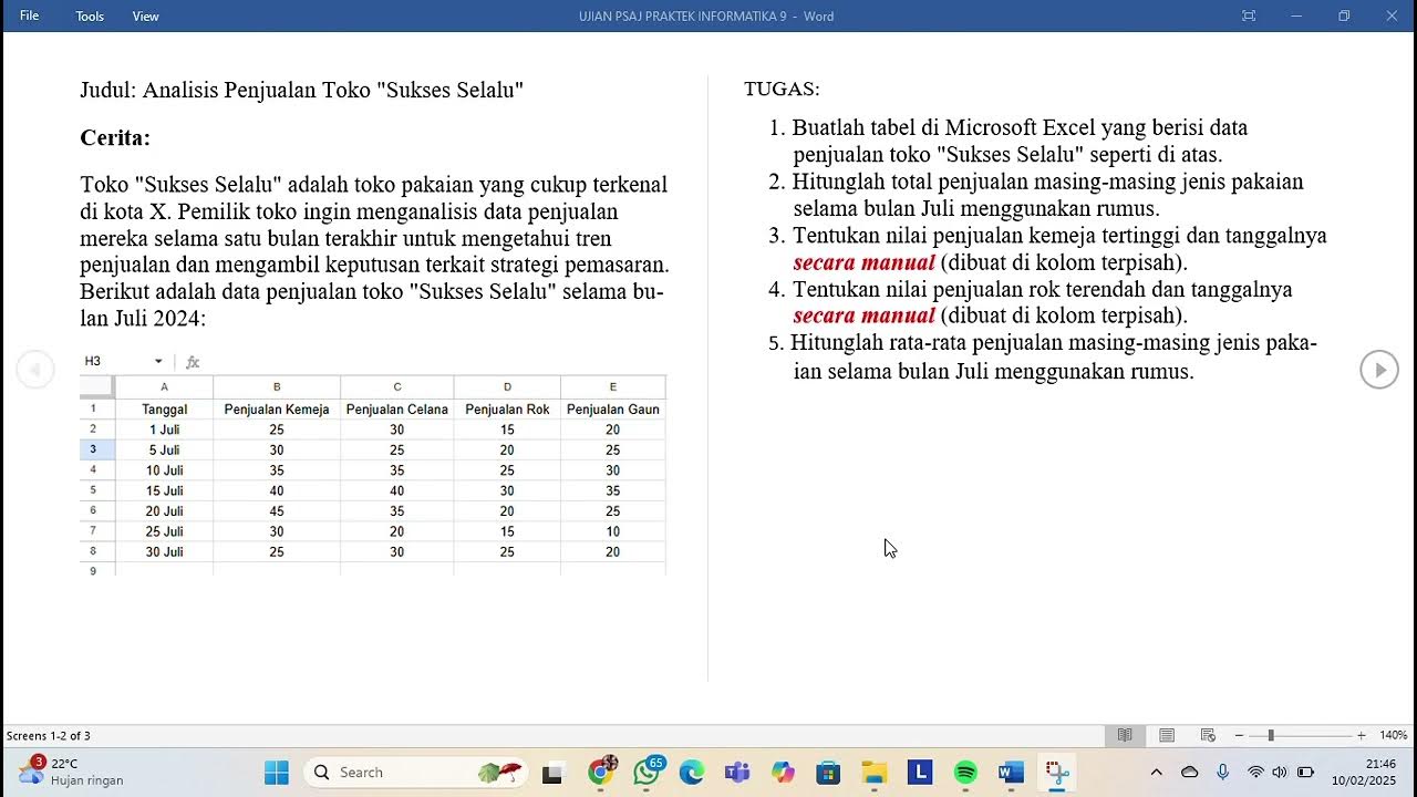 UJIAN PSAJ PRAKTIK INFORMATIKA KELAS IX. MATERI MICROSOFT EXCEL - YouTube
