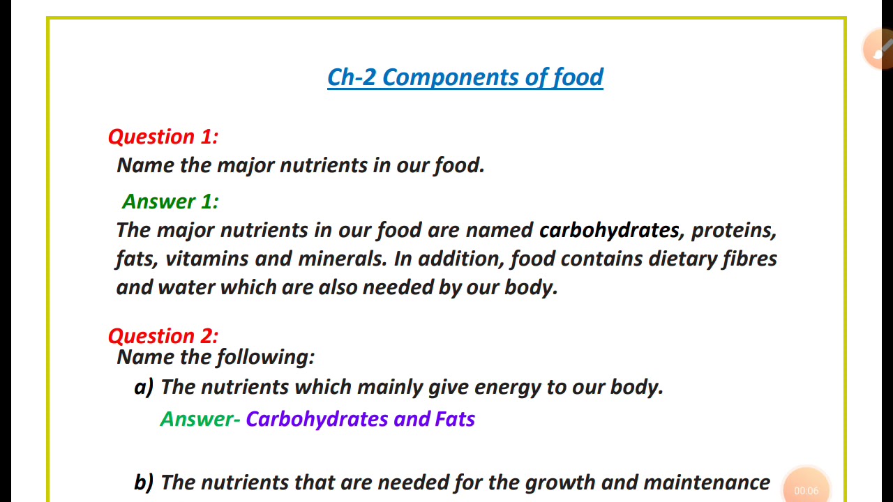 Class-6 Ch-2 Components of food NCERT Explanation - YouTube