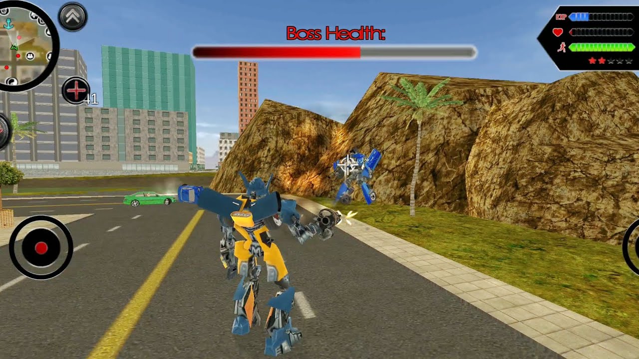 Robot Shark (Super Robot Car Fight Blue Boss Robot Car) Fight on Road ...