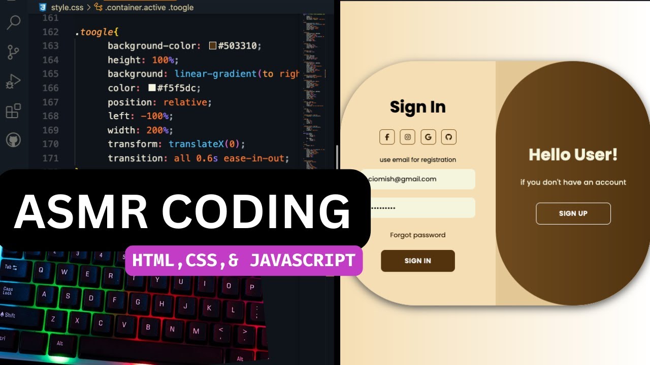 Asmr Coding Animated Login And Register Form Using Html Css And Javascript Only Youtube
