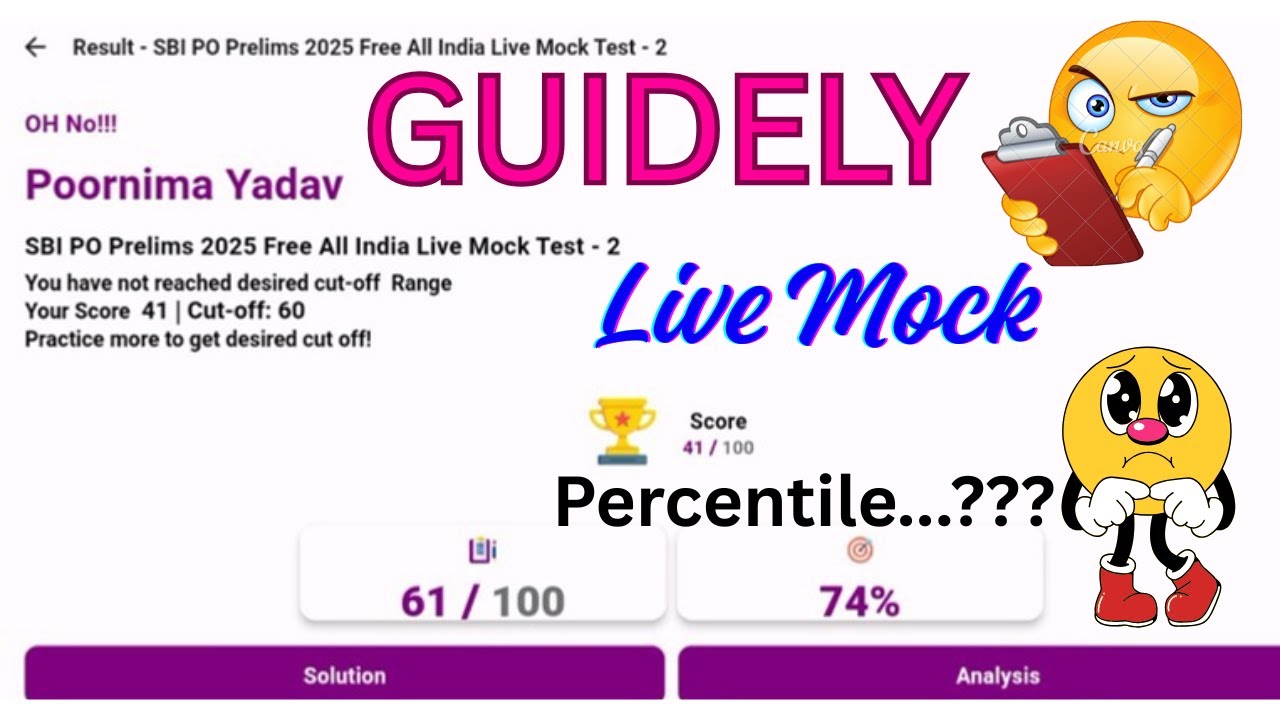 SBI PO LIVE Mock Test analysis 🥲😔Guidely (accuracy 💔😭) #sbipo #sbi # ...