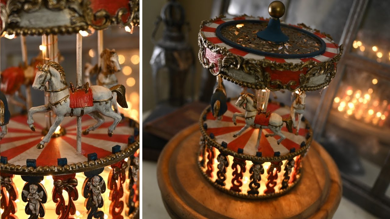 DIY XMAS CAROUSEL LANTERN out of a DOLLAR TREE BOX - YouTube