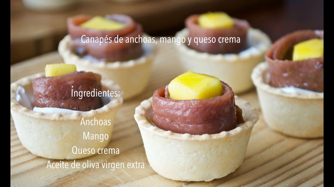 Canapés de anchoa, mango y queso crema - YouTube