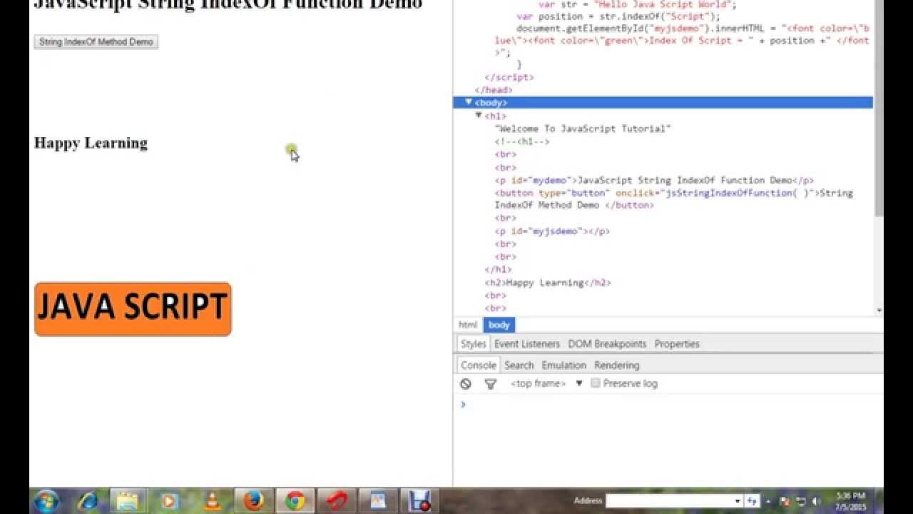 TAMIL STRINGS INDEXOF METHOD IN JAVASCRIPT DEMO - YouTube