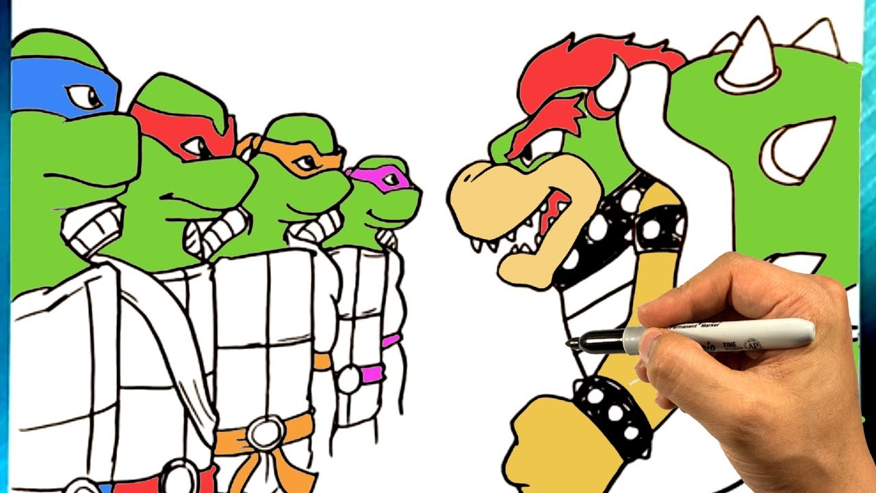 How to Draw NINJA TURTLES vs BOWSER - YouTube