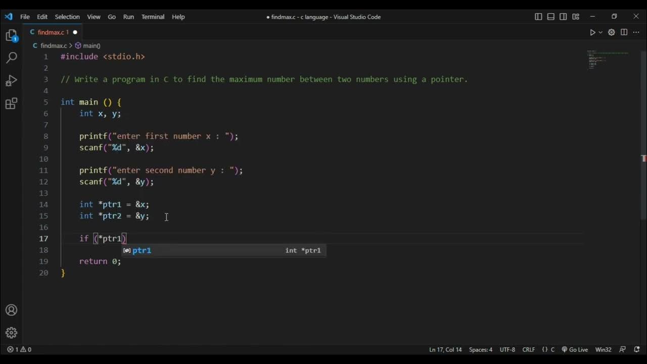 Write A Program In C To Find The Maximum Number Between Two Numbers Using A Pointer