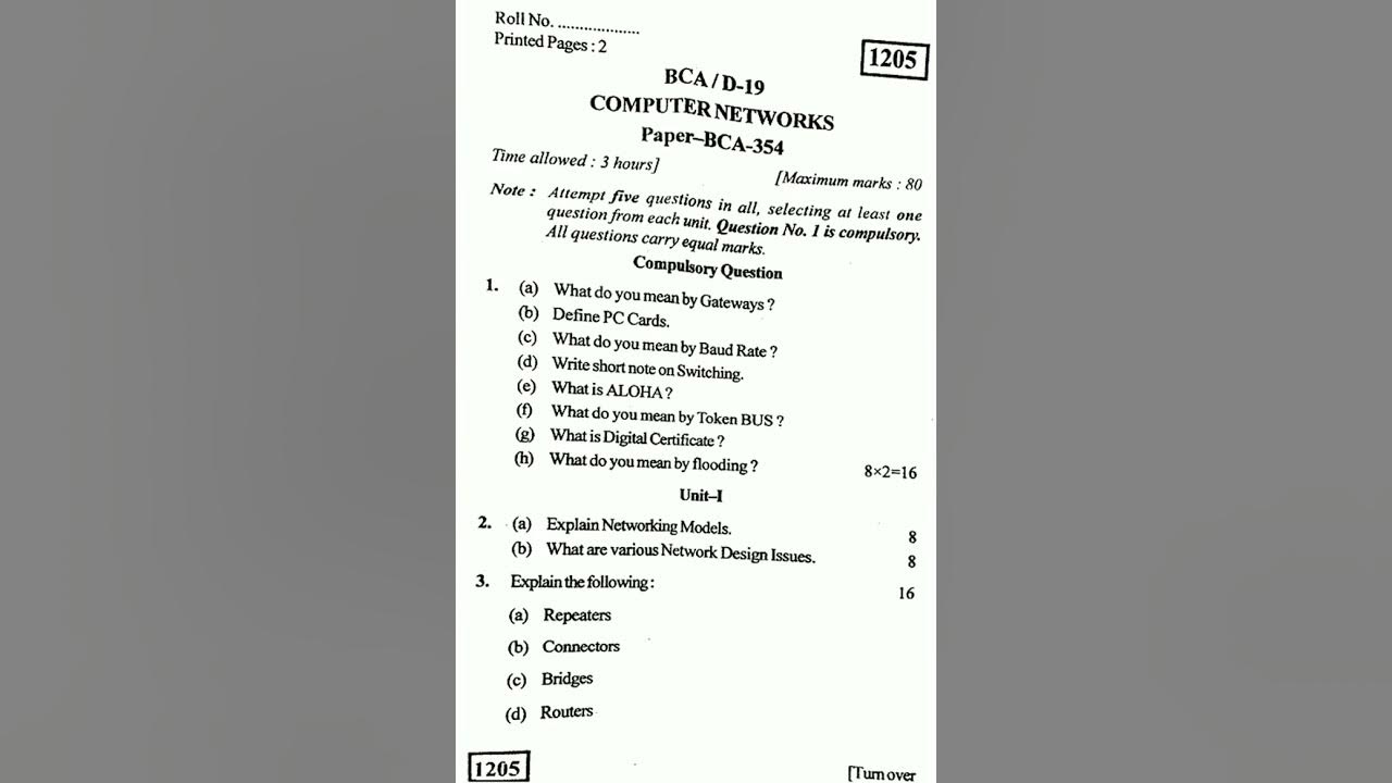 Computer Networks BCA 5th Sem KUK Previous Year Question Paper 2019 ️ ...