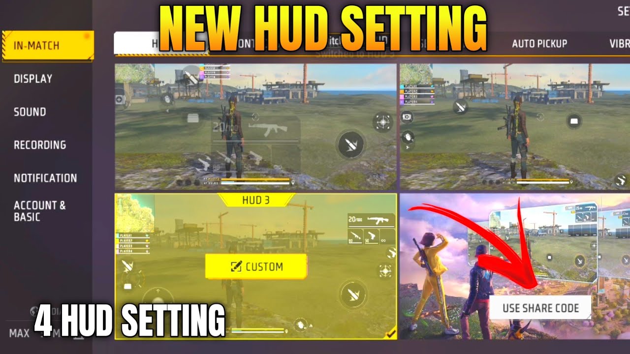 New HUD Setting | Custom HUD New Update | Free Fire 3 finger HUD Code | Use Share Code Directly ...