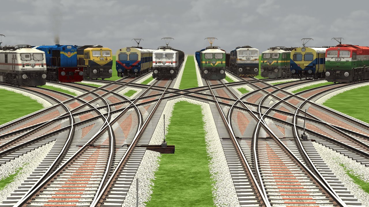 10 TRAINS REALISTIC CROSSING AT DIAMOND 3D RAILROAD TRACKS CROSSING ...