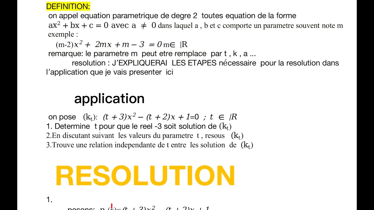 Equation paramétrique expliquer résolu ;méthode d'étude de signe de ...