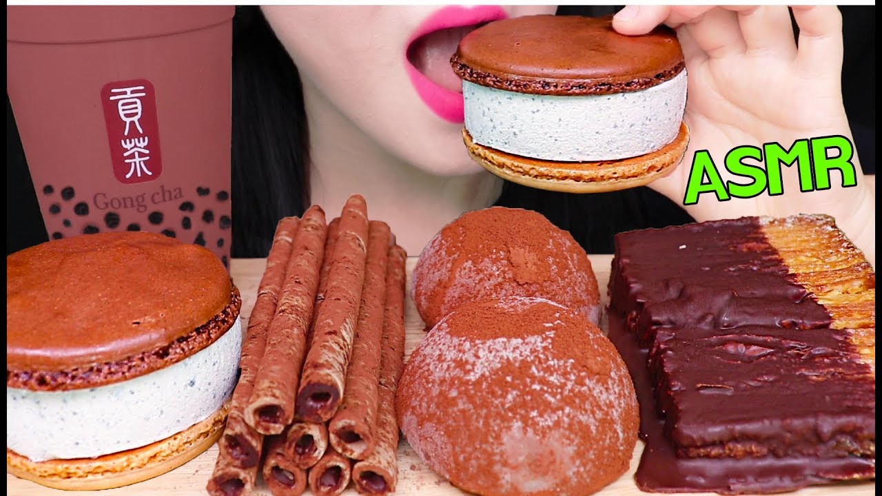 Asmr Chocolate Ice Cream Bubble Tea Macaron 초콜릿 아이스크림 초코맛 버블티 빨미까레