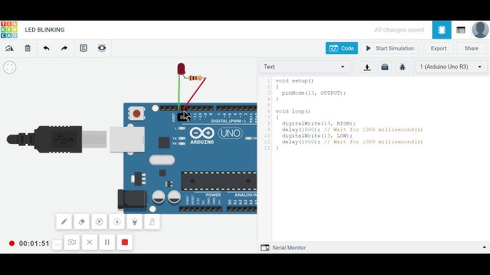 Led Blink With Arduino In Tinkercad Circuits In Hindi
