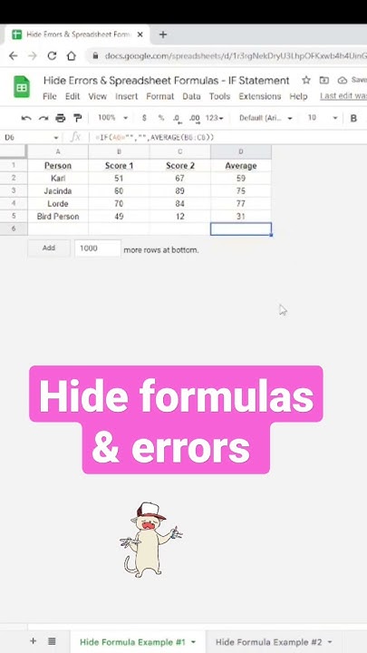 Hide Errors & Formulas - Google Sheets (IF Function) - YouTube
