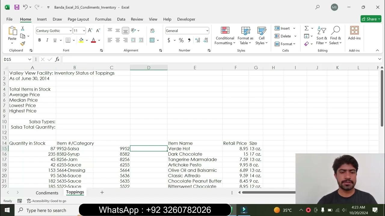 Excel_2G_Condiments_Inventory | excel 2G Condiments Inventory | 2G Condiments Inventory - YouTube