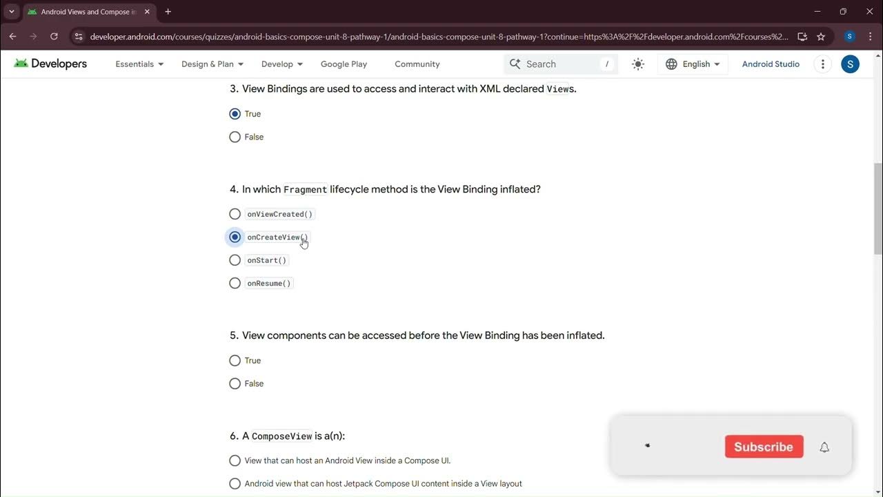 Unit - 8 Android Views and Compose in Views - Quiz Google Android Developers - YouTube