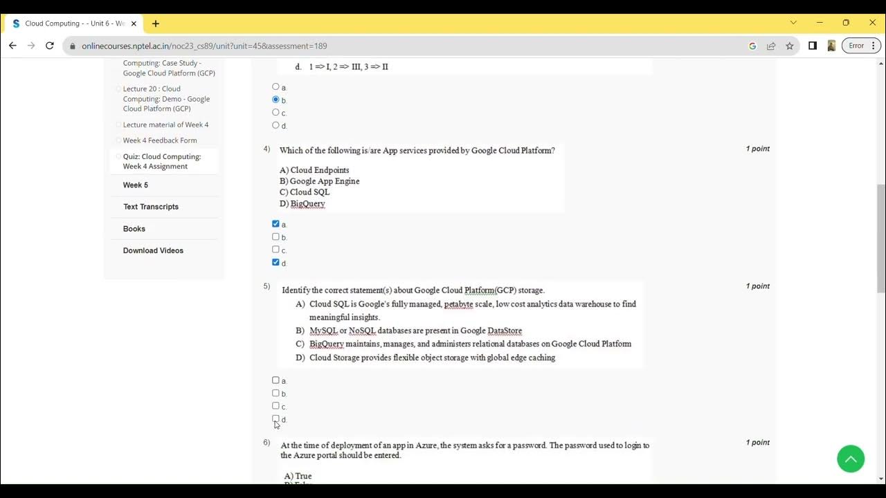 Cloud Computing Nptel Assignment 4 Answers Swayam July 2023 Youtube