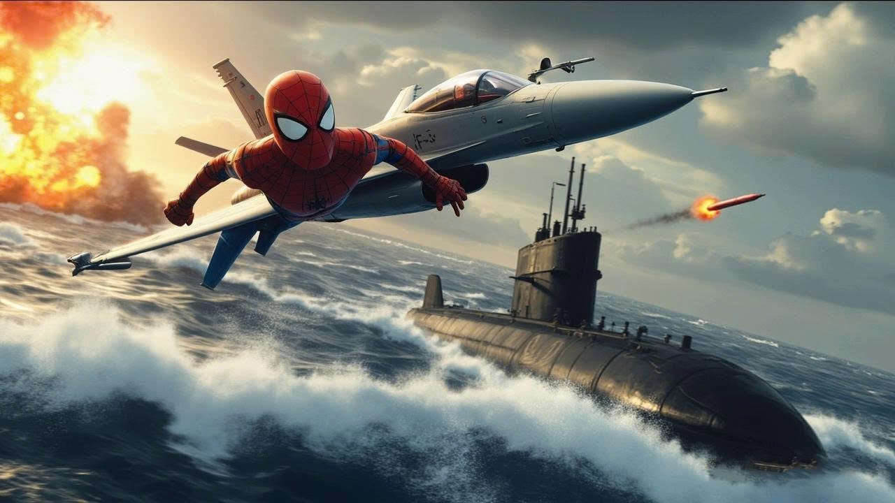🕷️ Spider-Man Lái F-16 Truy Kích Phi Đội Tàu Ngầm | F-16 VS Submarine ...