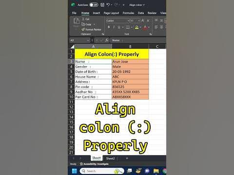 Align colon(:) Properly in excel - YouTube