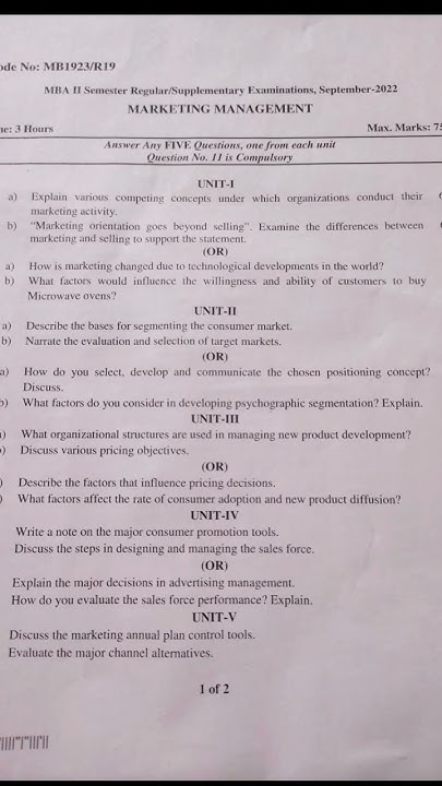 Marketing Management question paper MBA semester 2 - YouTube