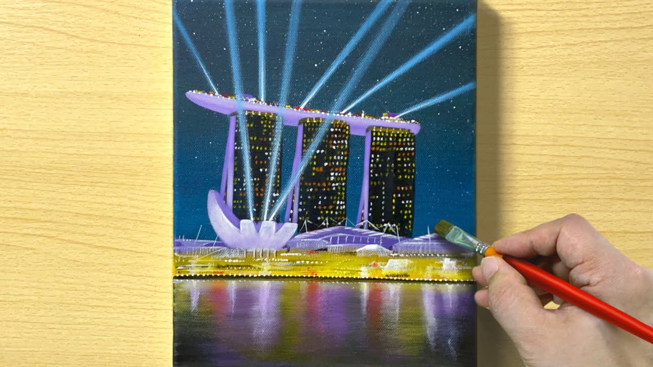 Marina Bay Sands / Cityscape Acrylic Painting / STEP by STEP #229 / 도시 ...
