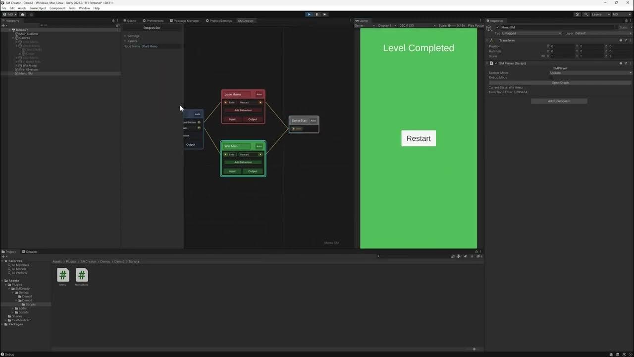 SM Creator Advance State Machine for Unity (Demo Menus) - YouTube