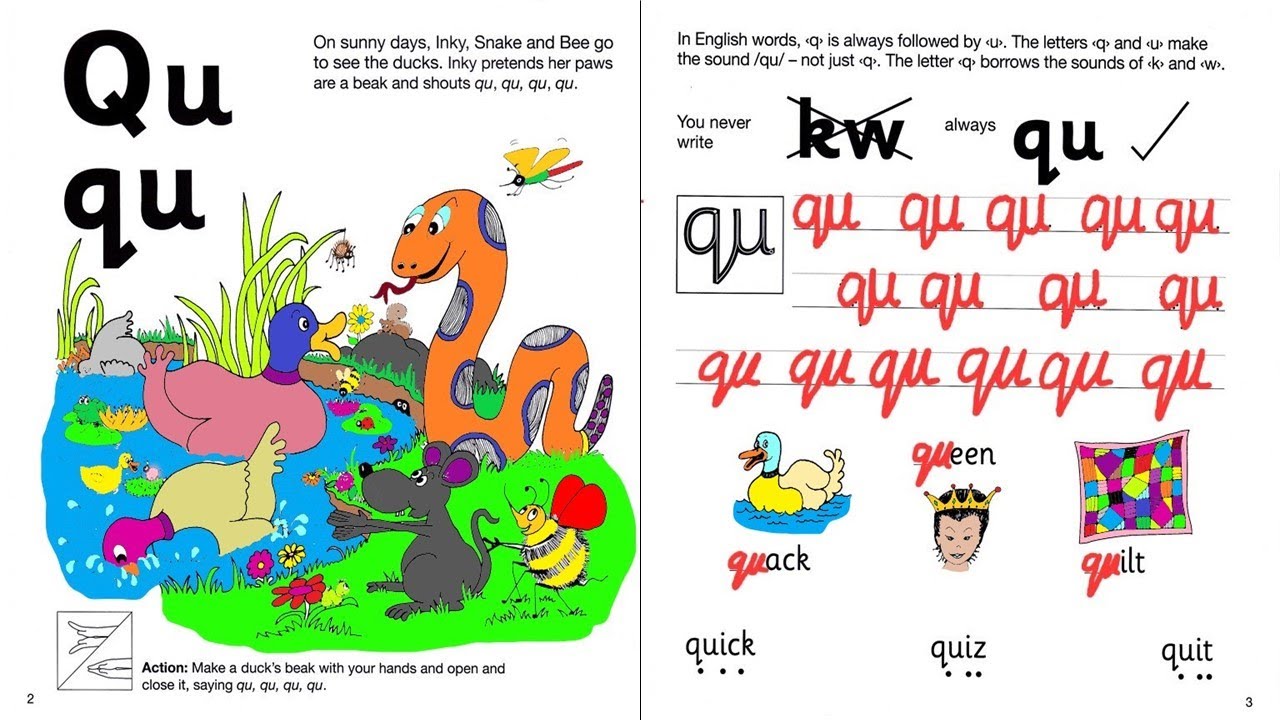 Jolly Phonics | Workbook 7 | Page 3 - Letter Combination qu | 2020 Edition - YouTube