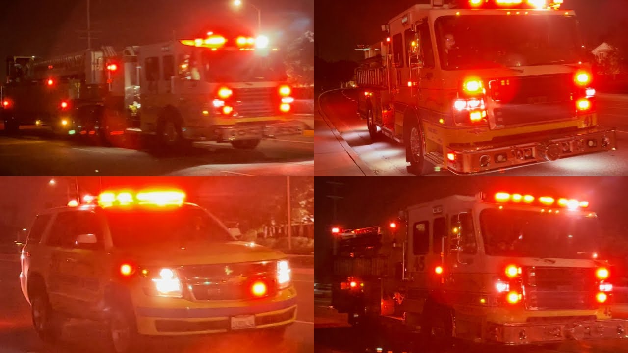 Fire Trucks Responding to a Structure Fire in Simi Valley CA - YouTube