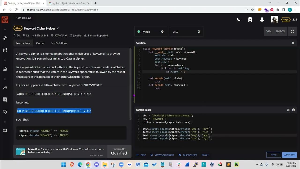 Keyword Cipher Helper Lab - Codewars (5 kyu) - Python - YouTube