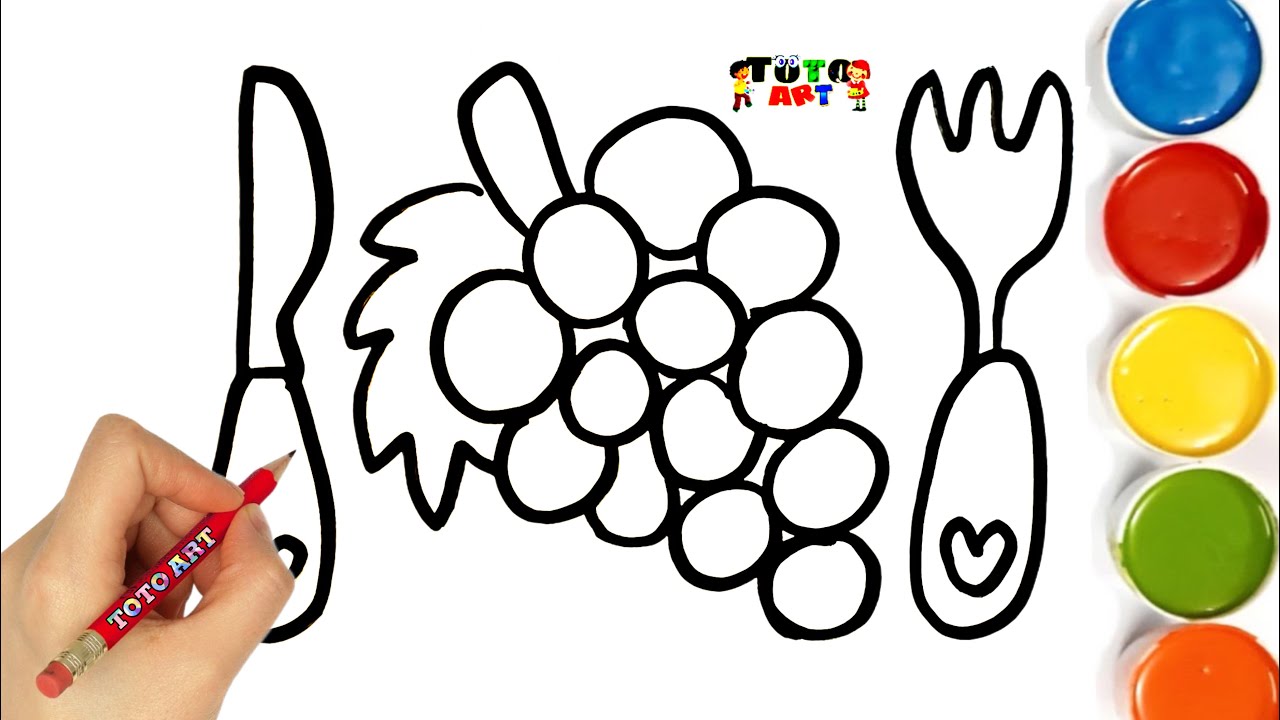 How to draw Grabs with Fork and Knife -Colouring for Kids & Toddlers ...
