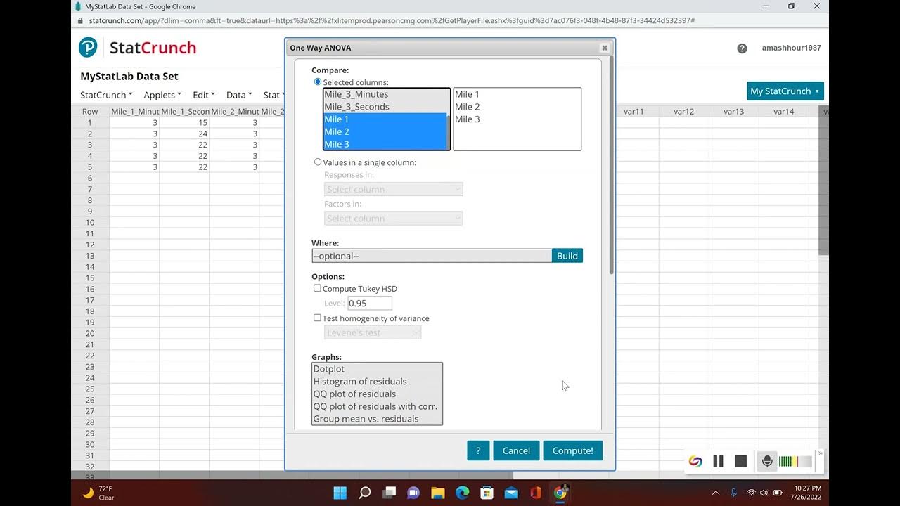 One Way ANOVA Using Statcrunch - YouTube