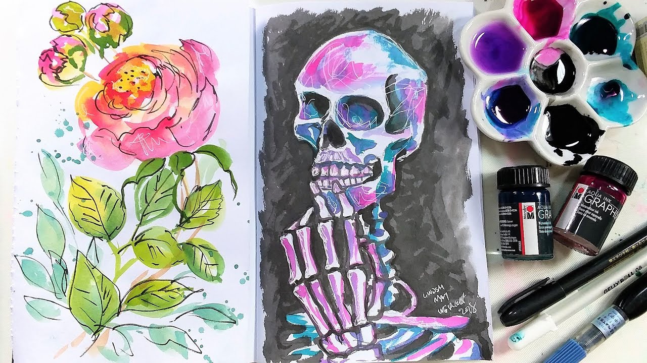 Sketchbook Sunday // Skull & Flowers w/October Smartartbox - YouTube
