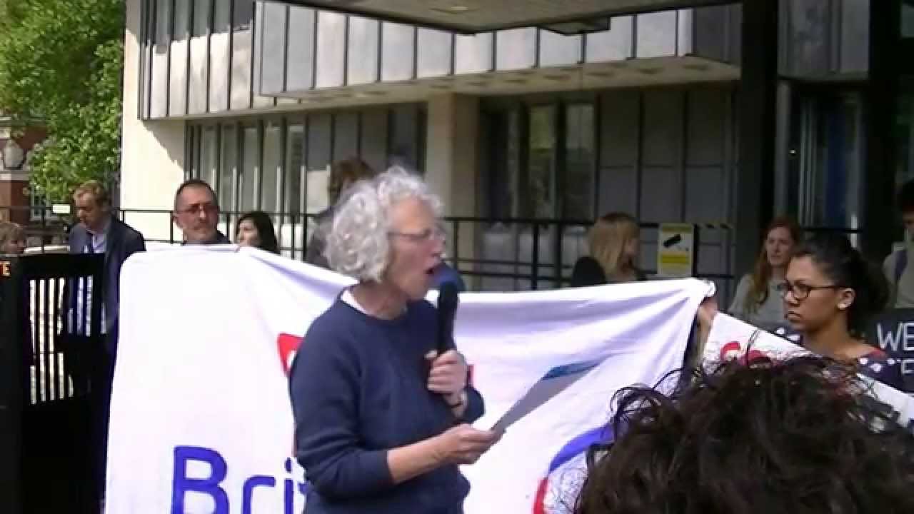 Ruth London from Fuel Poverty Action speaks outside the British Gas AGM ...