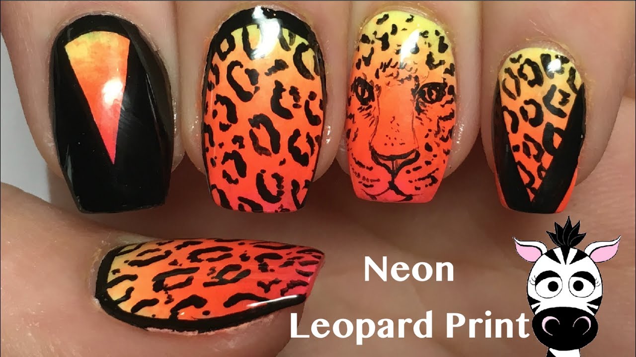 Neon Gradient Leopard Print Nail Art Tutorial - YouTube