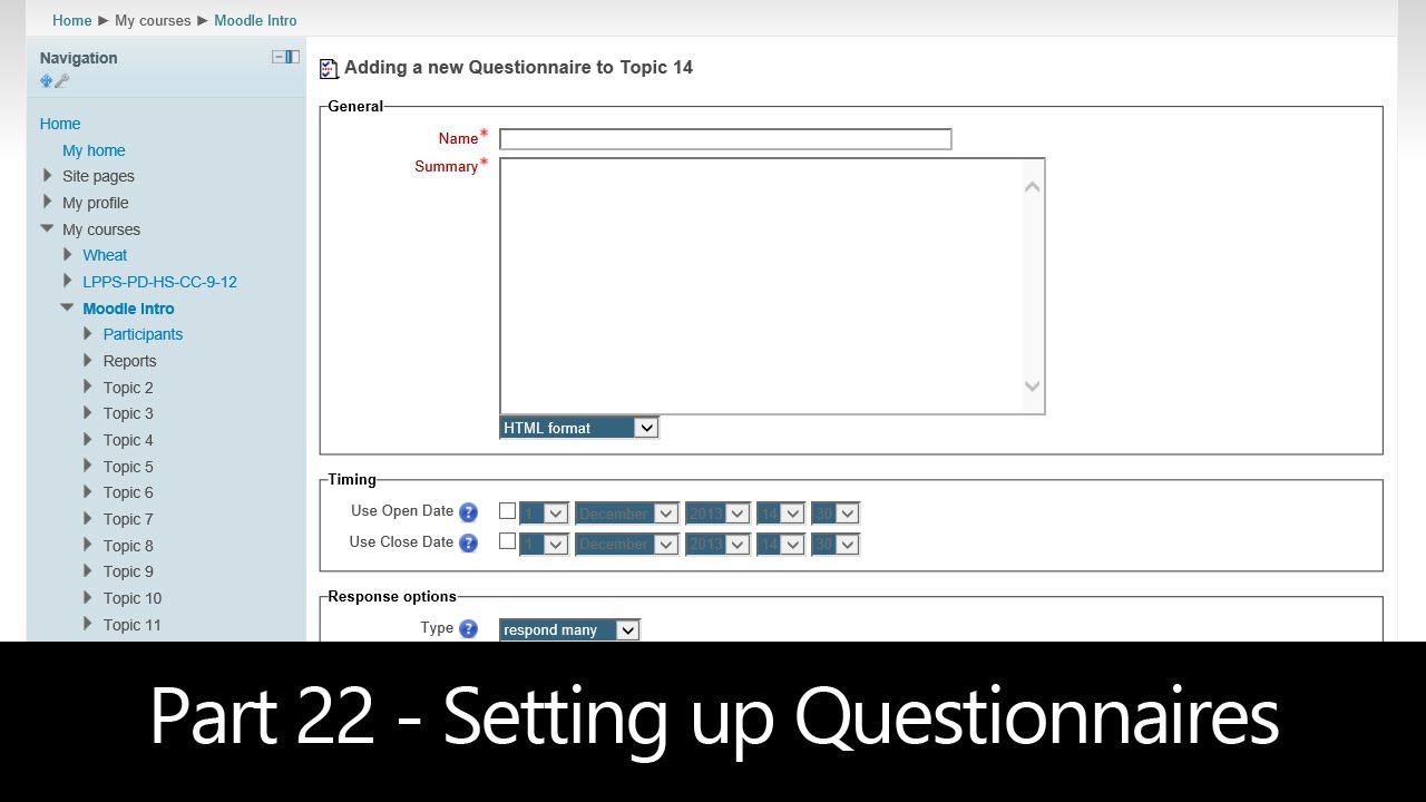 Part 22 - Setting Up a Questionnaire (Moodle How To) - YouTube