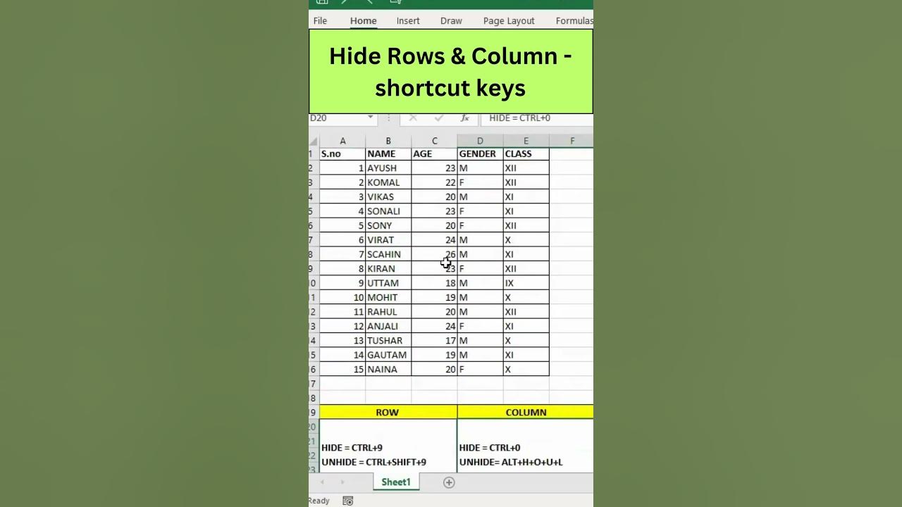 How to hide Row and Column with Shortcut key in excel. #exceltips #exceltech #excel #exceltricks ...
