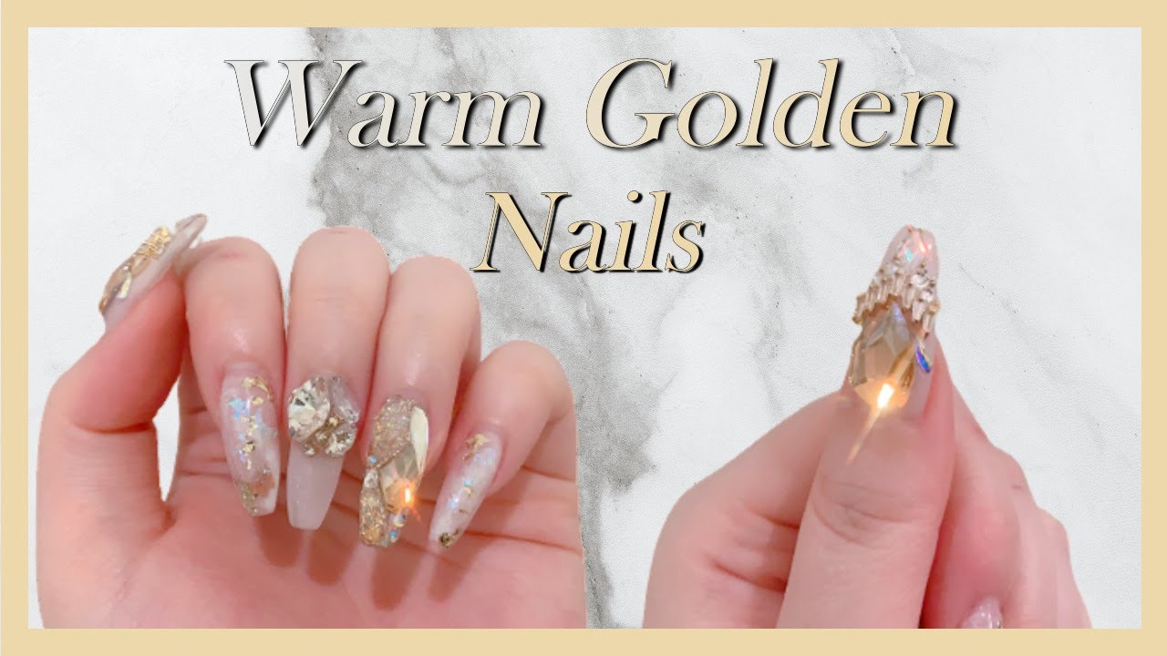 Nail Art Korean Nail Warm Golden Nails poly Gel Extension winter Nail nail-art-korean-nail-warm-golden-nails-poly-gel-extension-winter-nail
