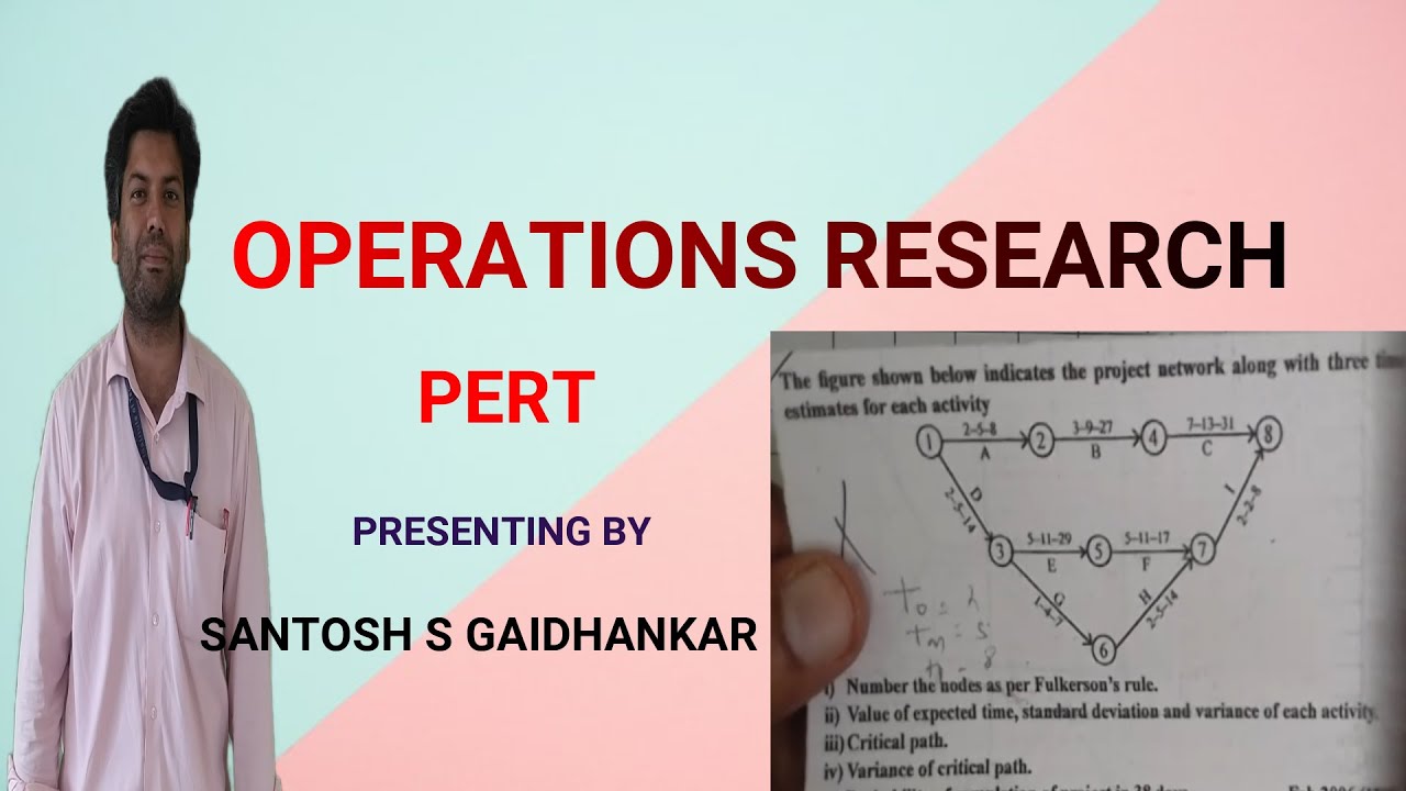 PERT METHODS -OPERATIONS RESEARCH SVIT-VTU lec-7 - YouTube