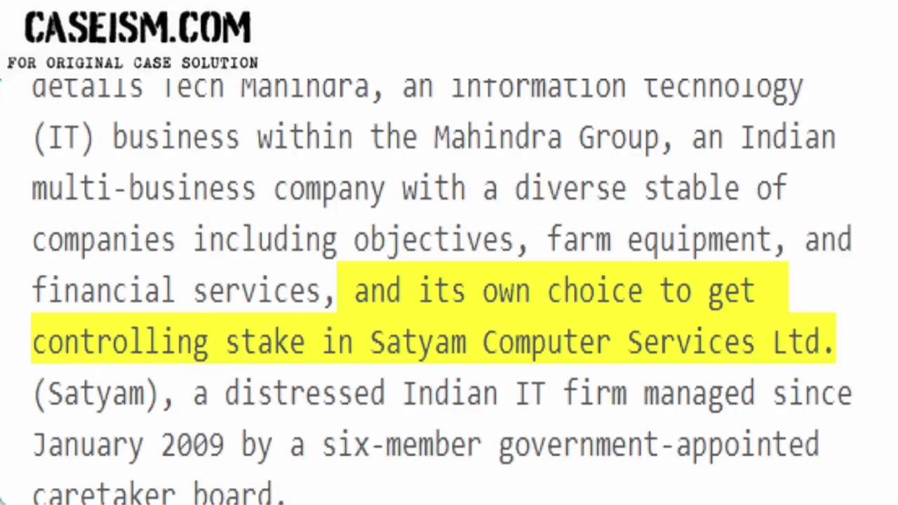 Tech Mahindra and the Acquisition of Satyam Computers (A) Case Solution ...