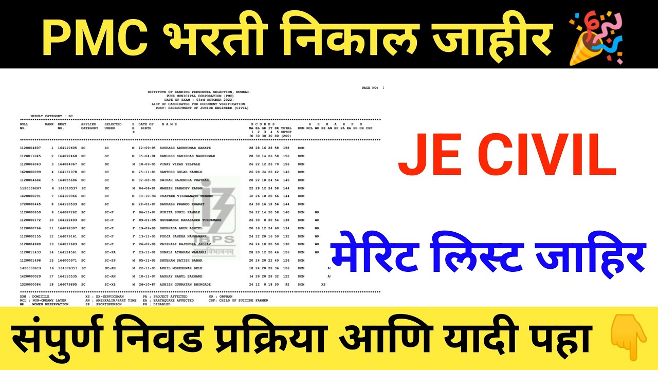 PMC भरती 2022 JE CIVIL RESULT DECLARED || PMC CIVIL merit list released ...