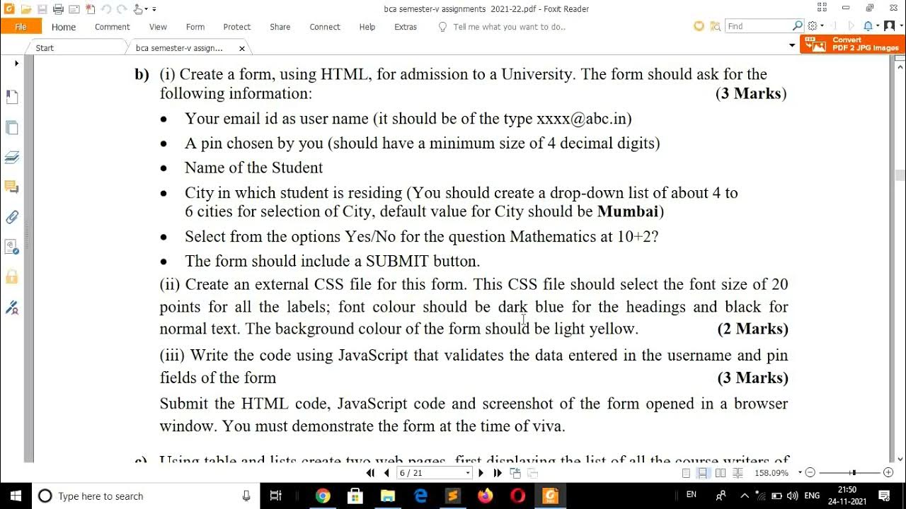 Create an external CSS file for this form | BCS 053 Web Programming Solved Assignment 2021-22 Q3 ...