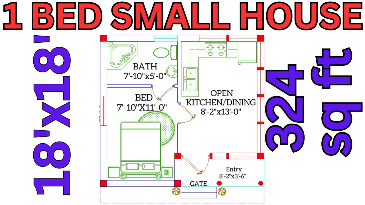 18x18 1 BED SMALL HOUSE PLAN 324 SQ FT 18x18 1 बिस्तर वाला छोटा घर ...